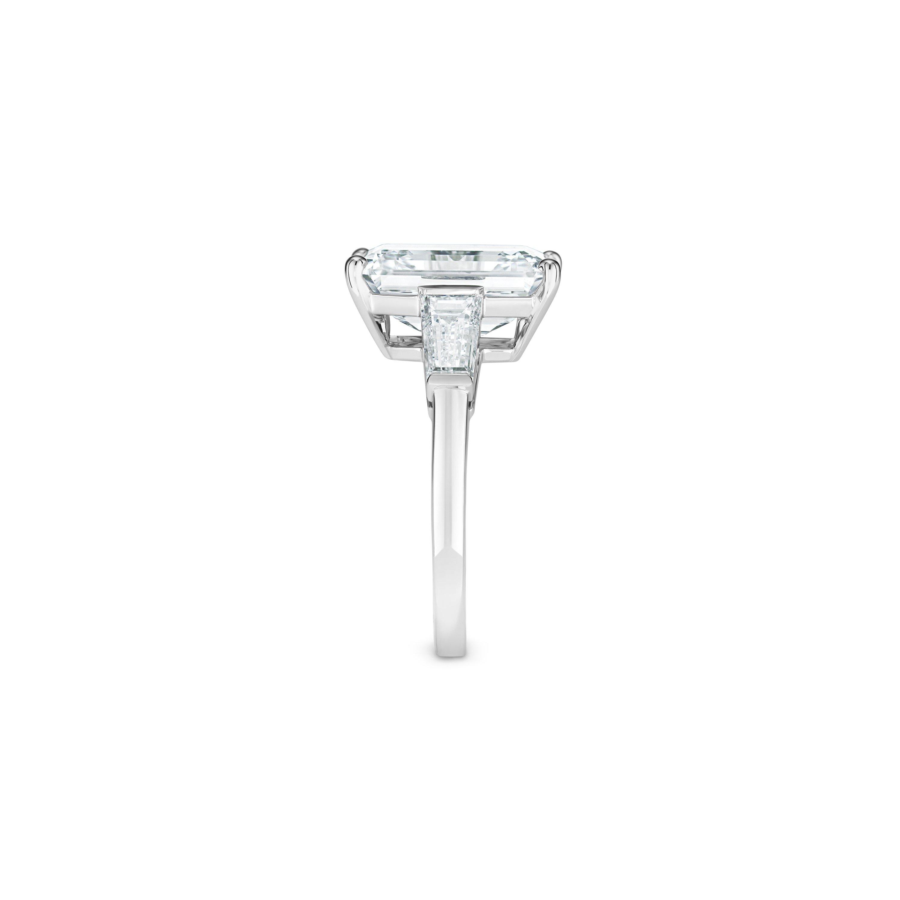 DB Classic Emerald Cut and Tapered Diamond Ring De Beers IT